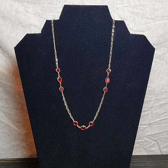 Source Unknown | Jewelry | Gold Tone Chain Necklace With Red Stones ...
